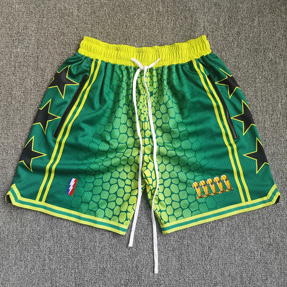 Men's Green Gradient Graphic Basketball Shorts with Zipper Pockets