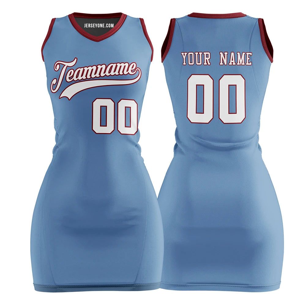 Light Blue and Maroon Retro Basketball Jersey Dress